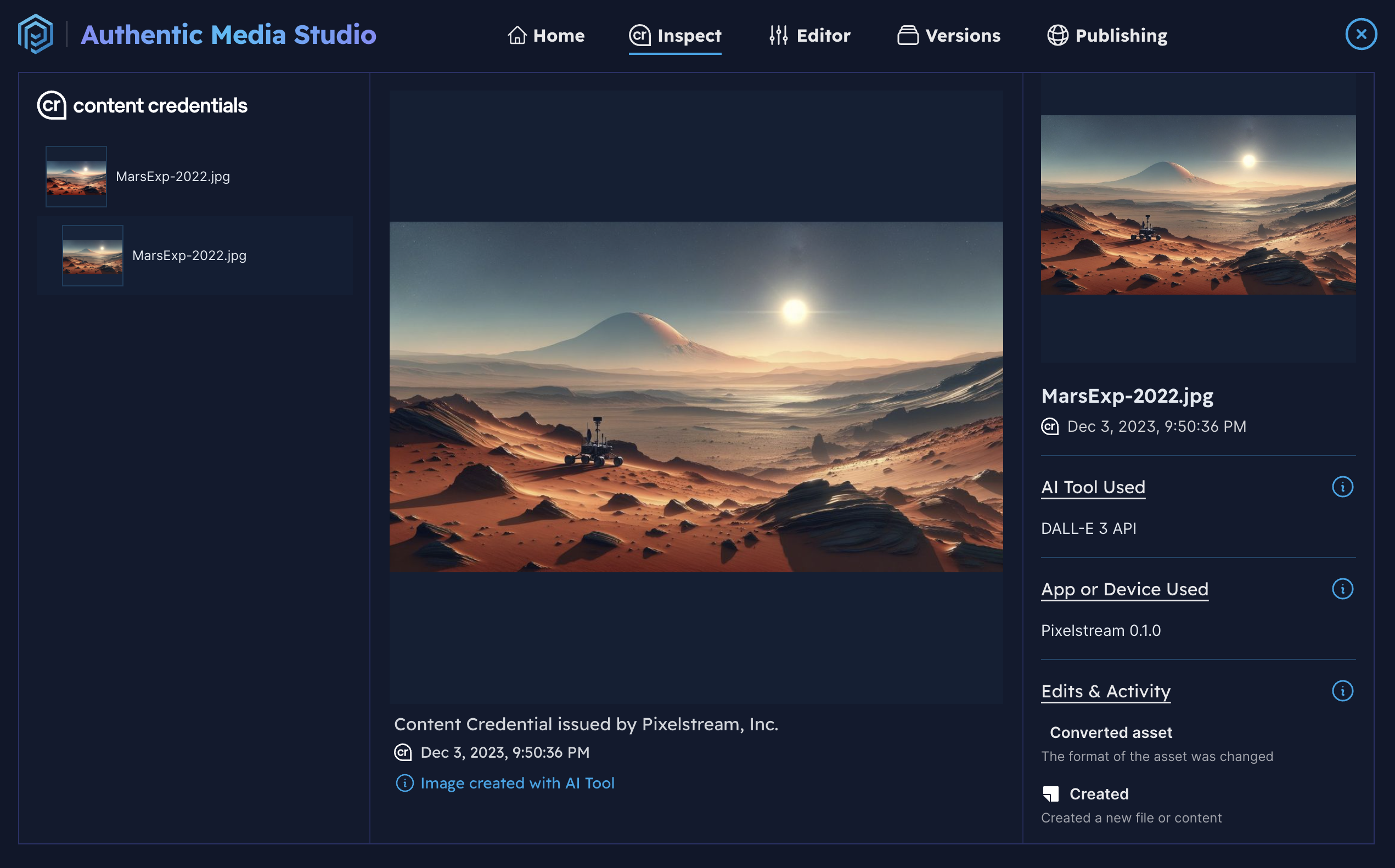Pixelstream - Content Credentials Based Authentic Media Workflow Platform - C2PA